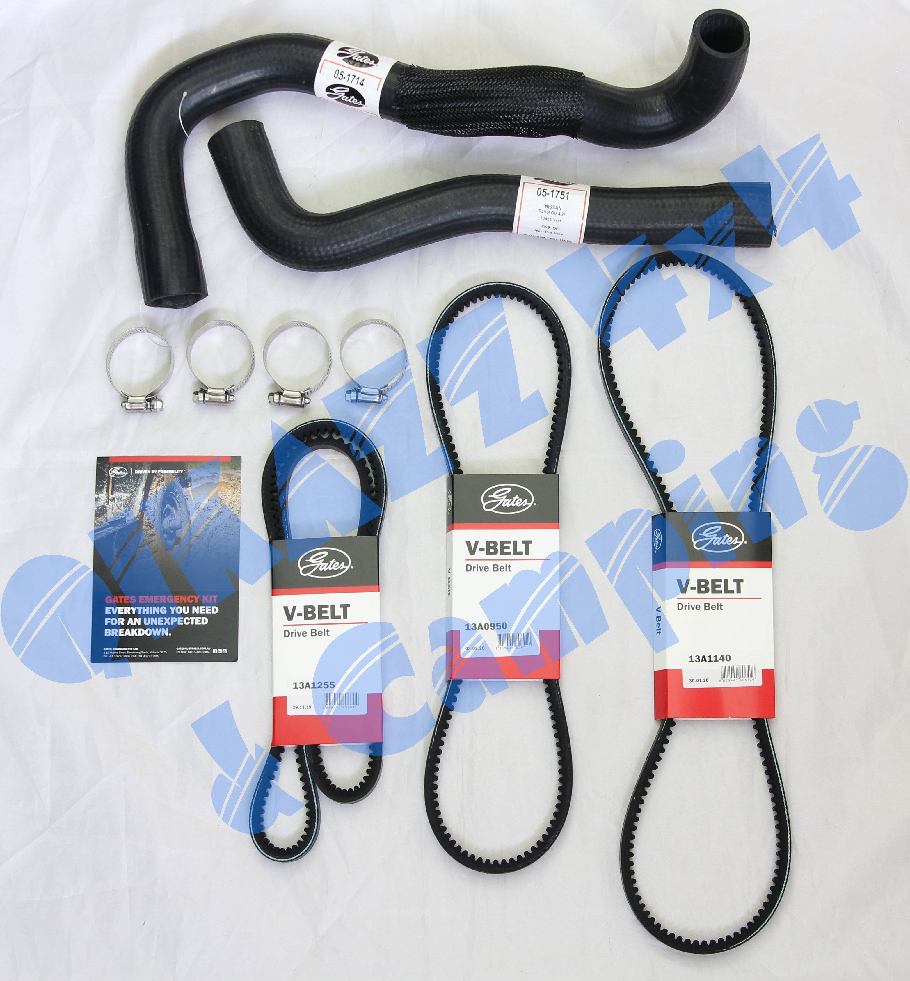 Gates Emergency Radiator Hose & Fan Belt Kit for Nissan Patrol GU TD42