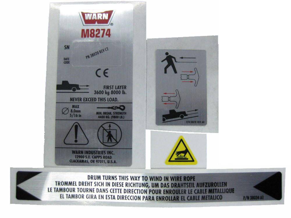 Warn High Mount 38307 Winch Replacement Decal Label Kit Set Sticker M8